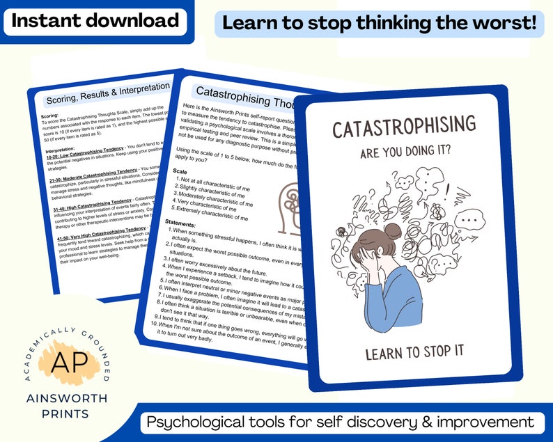 Catastrophising Questionnaire, Psychology Worksheet, Counselling and ...