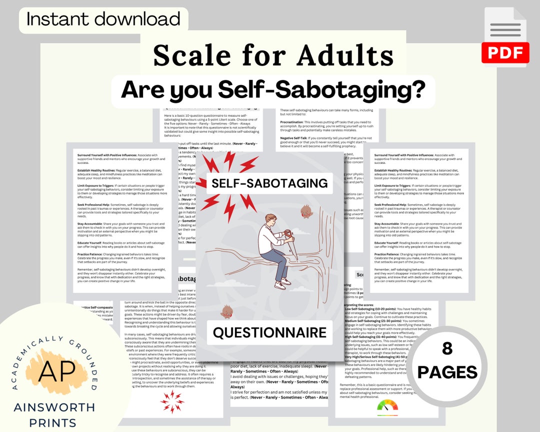 Self-sabotaging Workbook, Therapy Resources, Counselling Worksheets ...