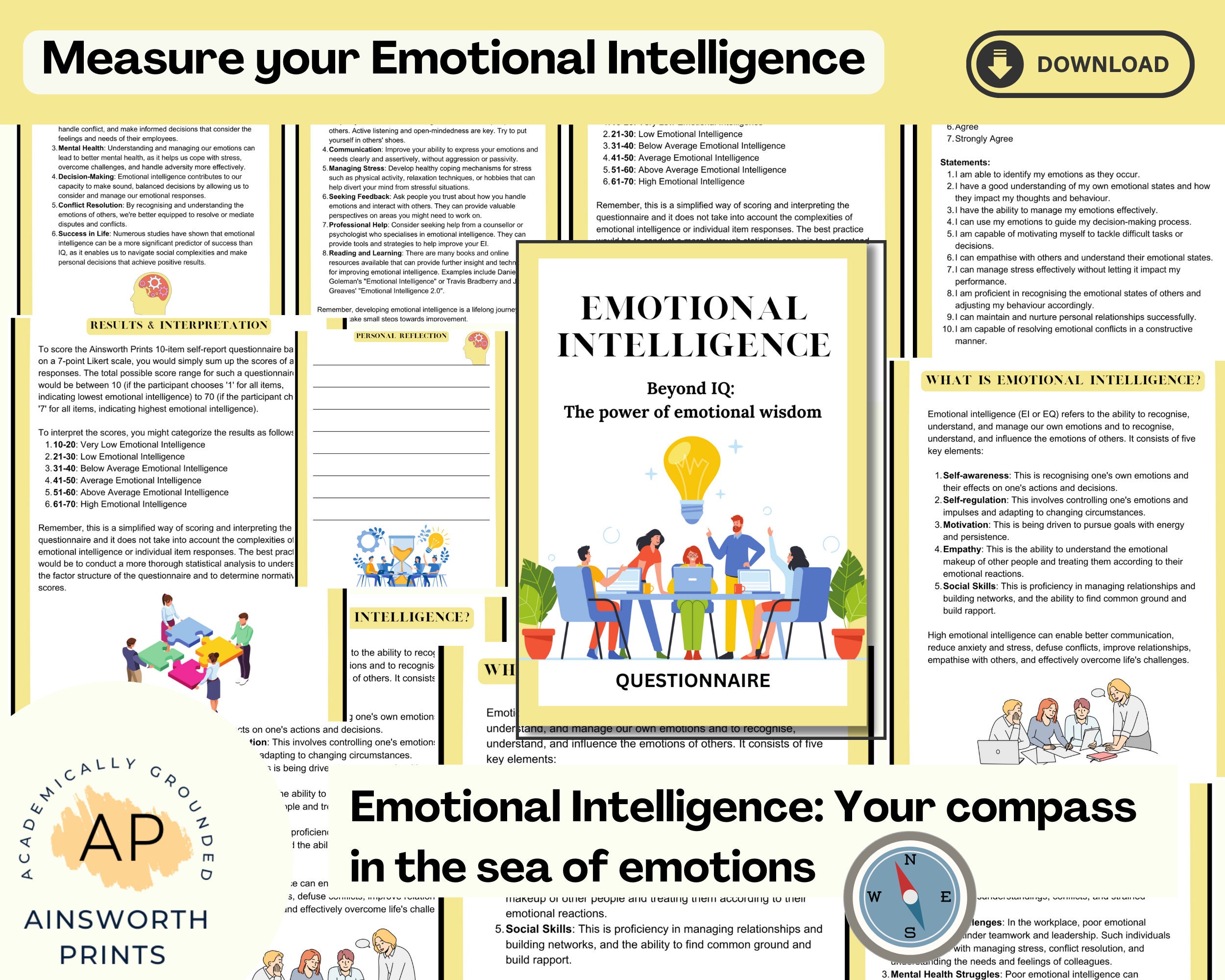 Emotional Intelligence Questionnaire, Psychology Worksheet, Counselling ...
