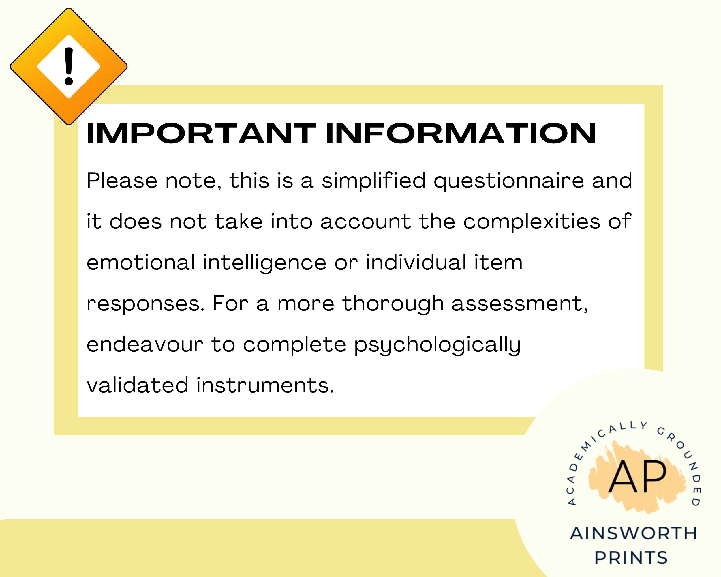 Emotional Intelligence Questionnaire Psychology Worksheet - Etsy