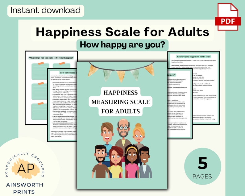 Happiness Scale Worksheet, Happiness Journal, Well Being Tracker ...