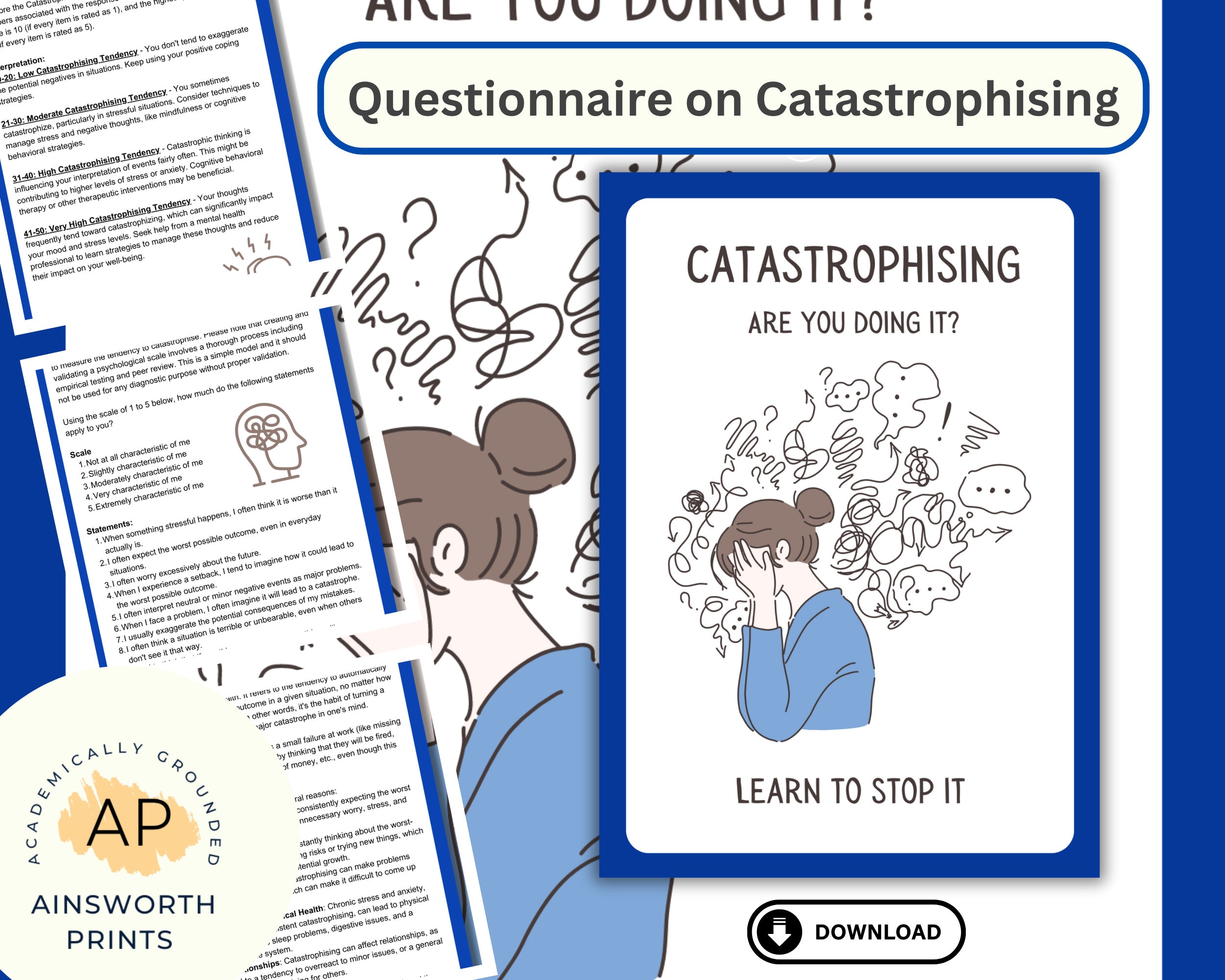 Catastrophising Questionnaire, Psychology Worksheet, Counselling and ...