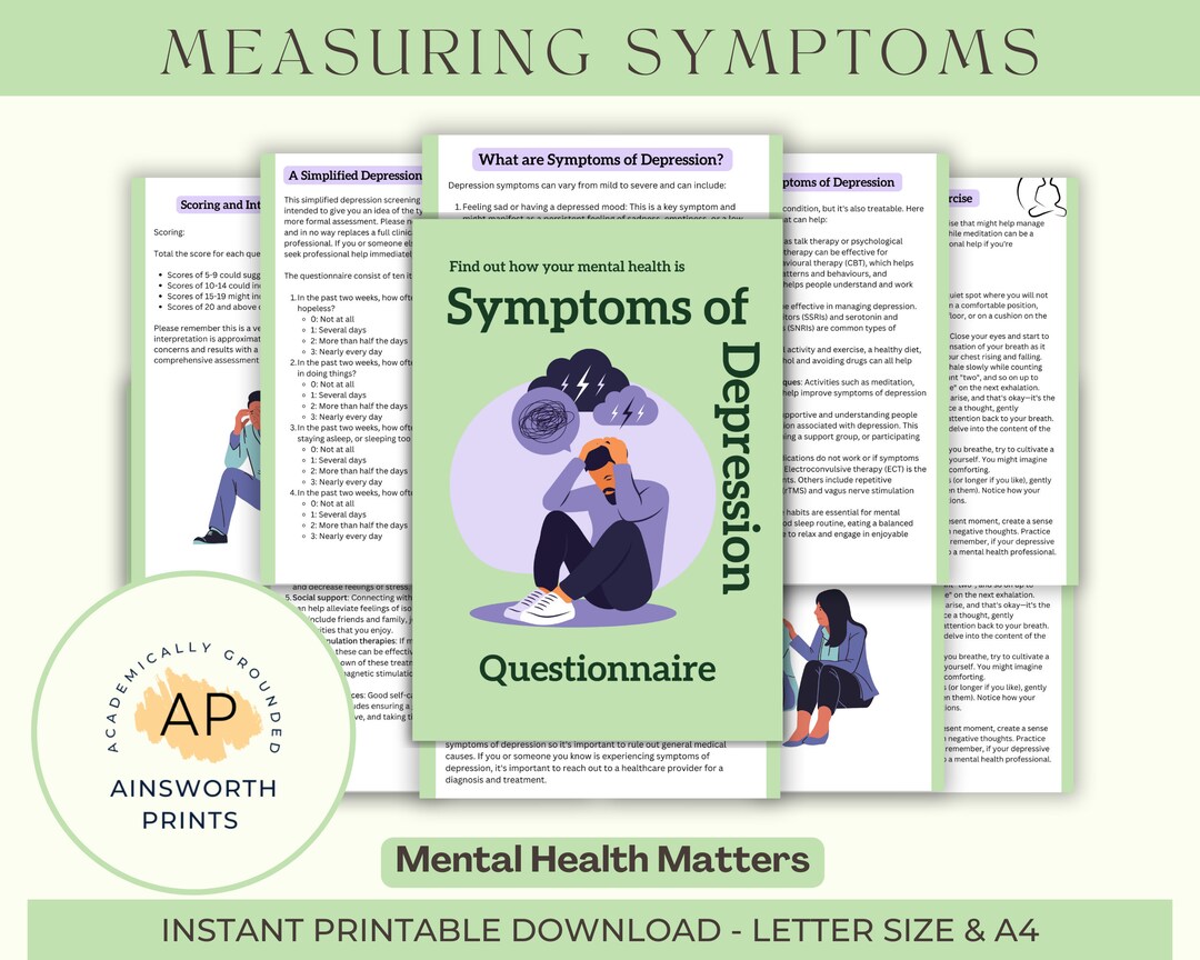 Depression Symptoms, Screening Questionnaire, Therapy Worksheet ...