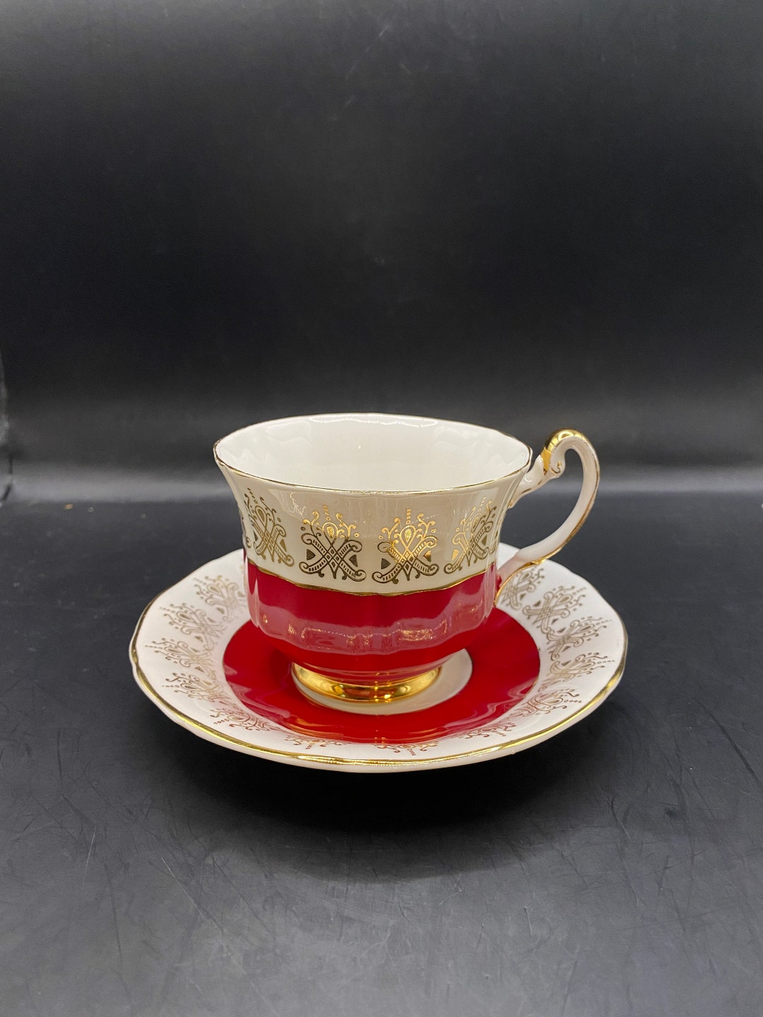 Adderley Maroon and Gold Flourish Tea Cup and Saucer Set - Etsy