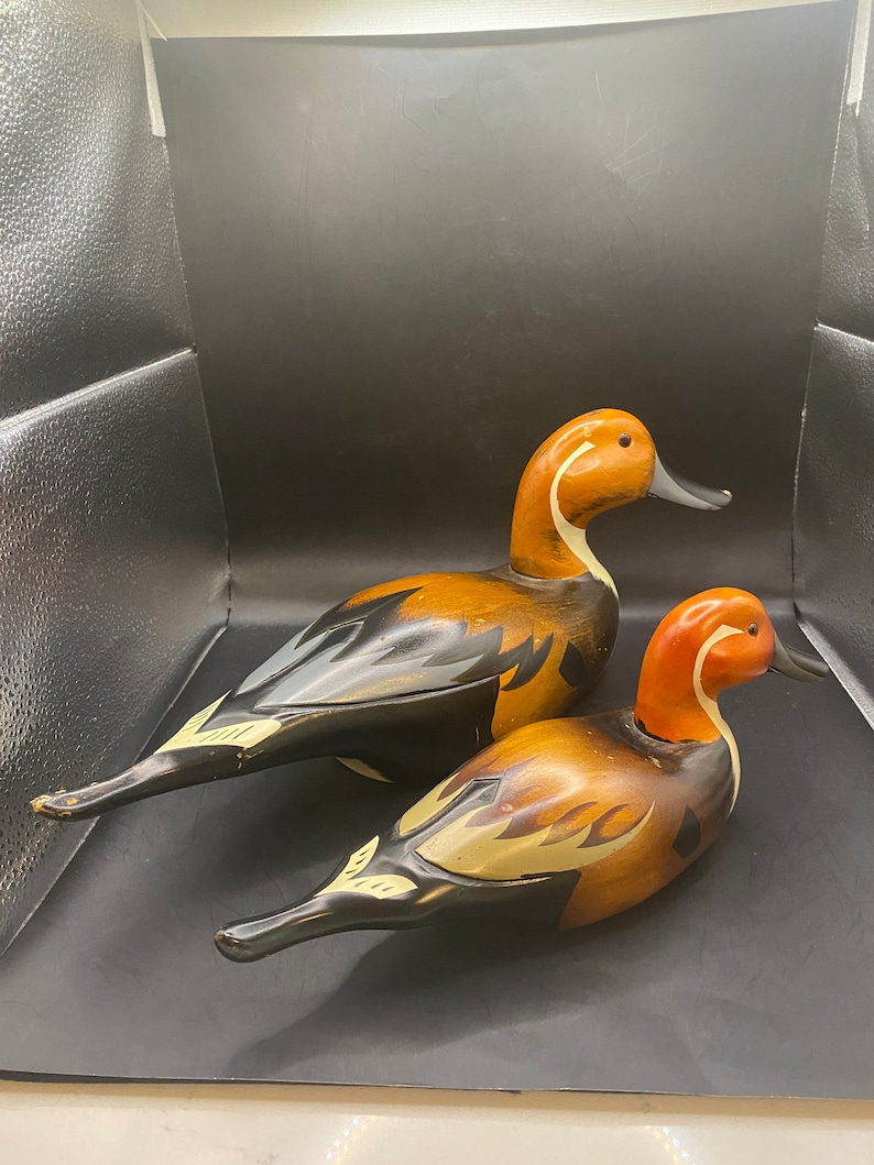 Vintage Pair of Handcrafted Wooden Ducks - 16" and 12" - Etsy