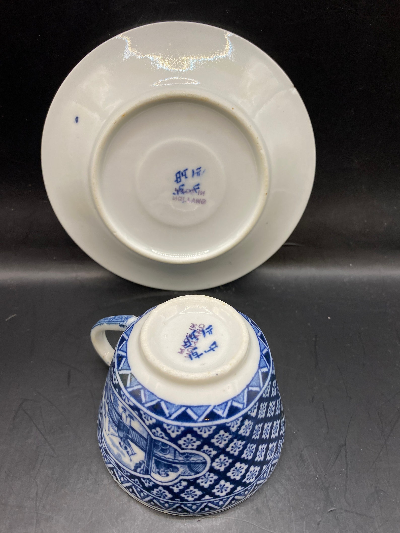 Antique Kangxi Blue and White Cup With Saucer - 18th Century - Etsy