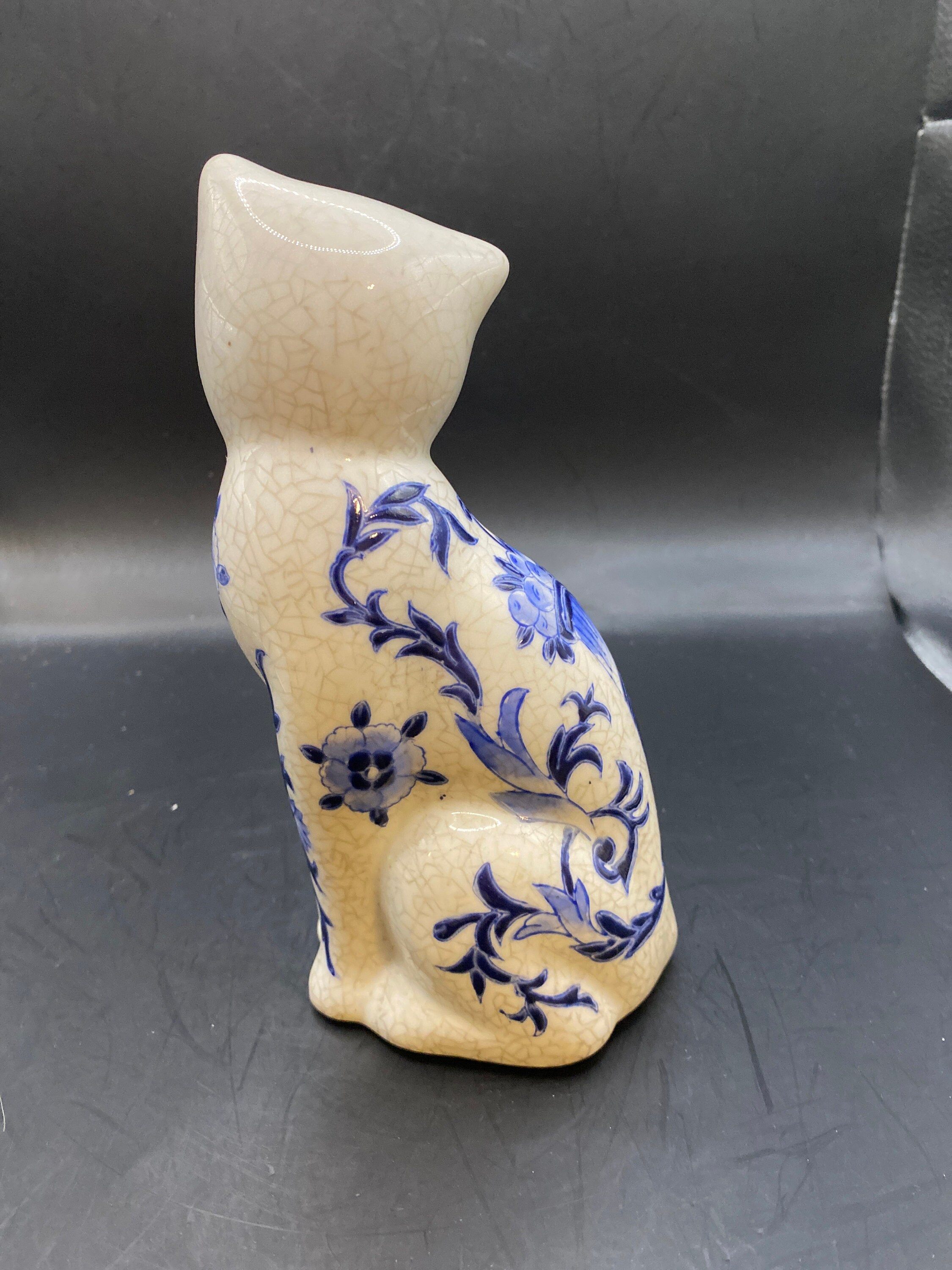 Vintage Blue and White Ceramic Cat - Etsy