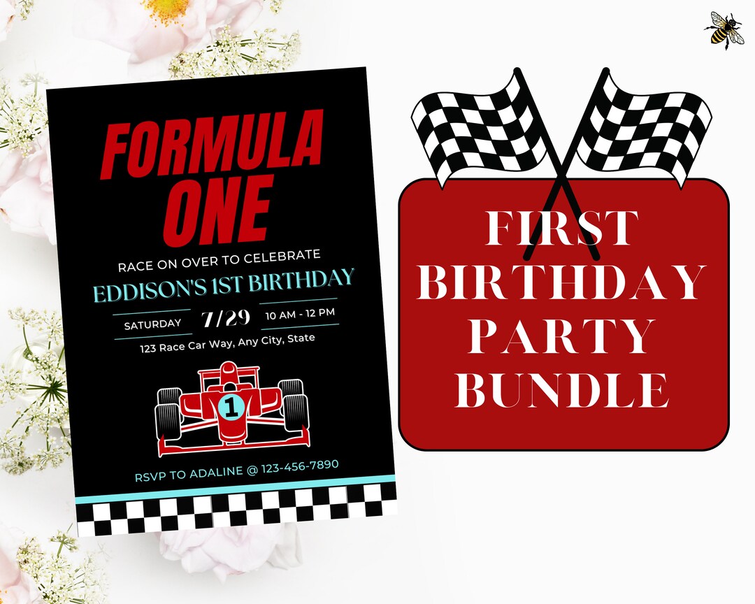 Formula ONE, Race Car 1st Birthday Party Invitations, Easy to Edit and ...