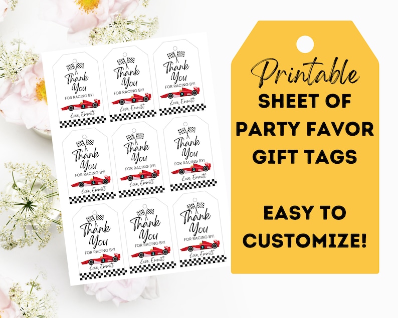 TWO FAST Party Favor Gift Tags, Bag Tags for Race Car Themed Birthday ...