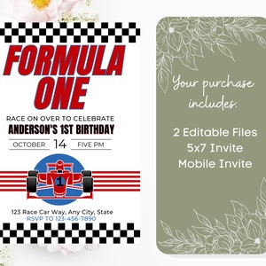 FORMULA ONE - 1st Birthday Party, Race Car Theme Invitations, F1 ...