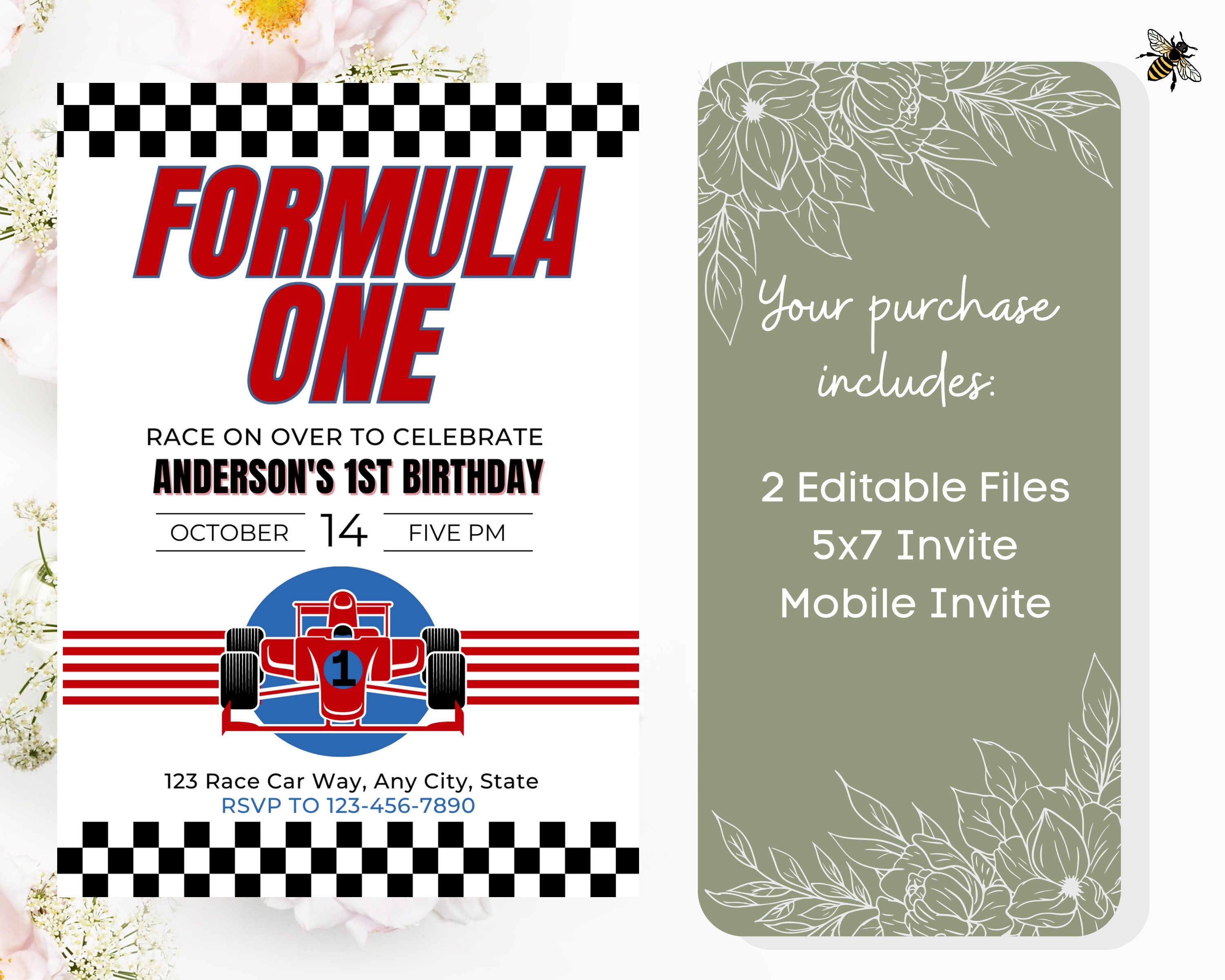 FORMULA ONE 1st Birthday Party, Race Car Theme Invitations, F1, Formual ...
