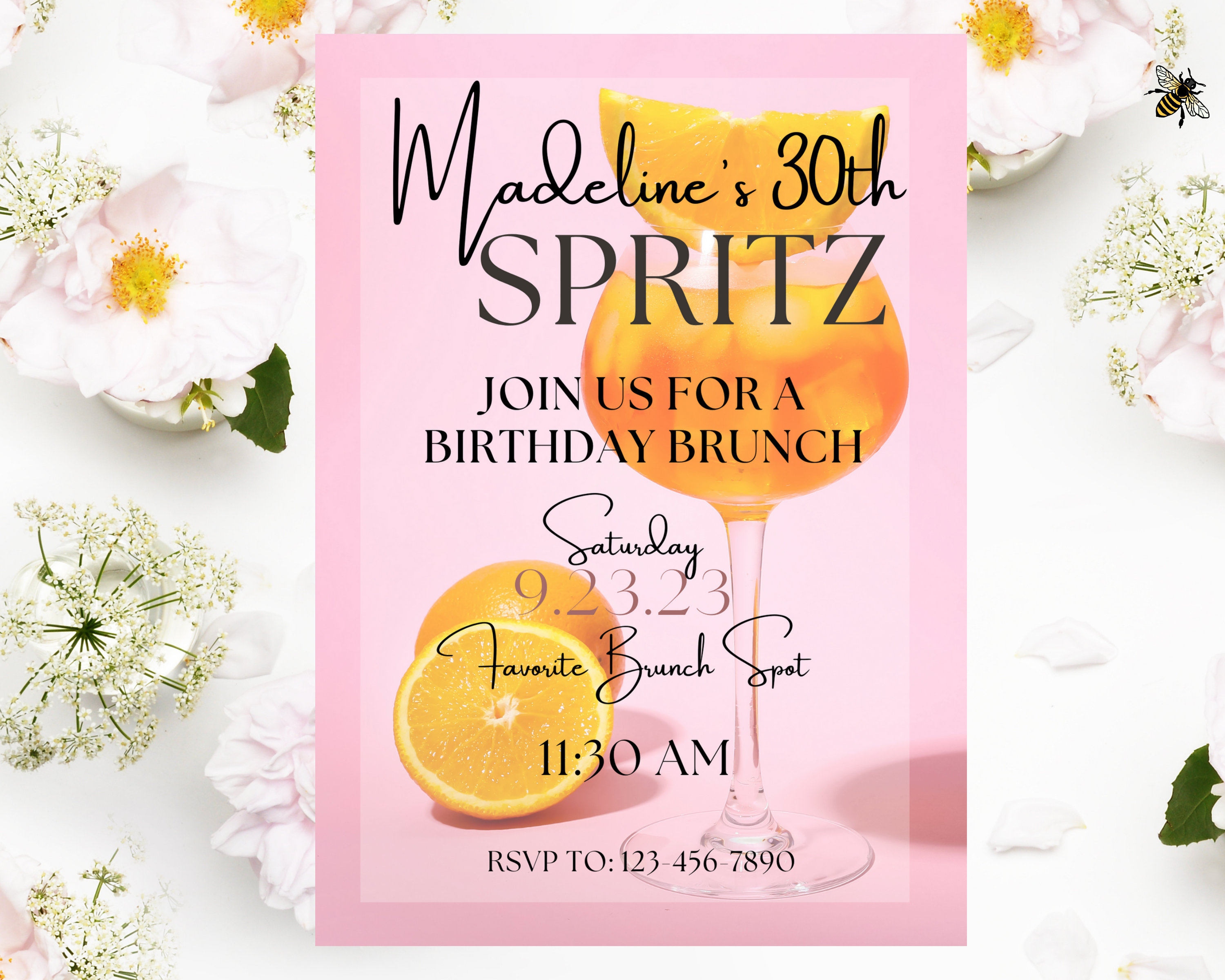 Pink Aperol Spritz Birthday Party Invites - 30th Spritz, B-day Brunch ...