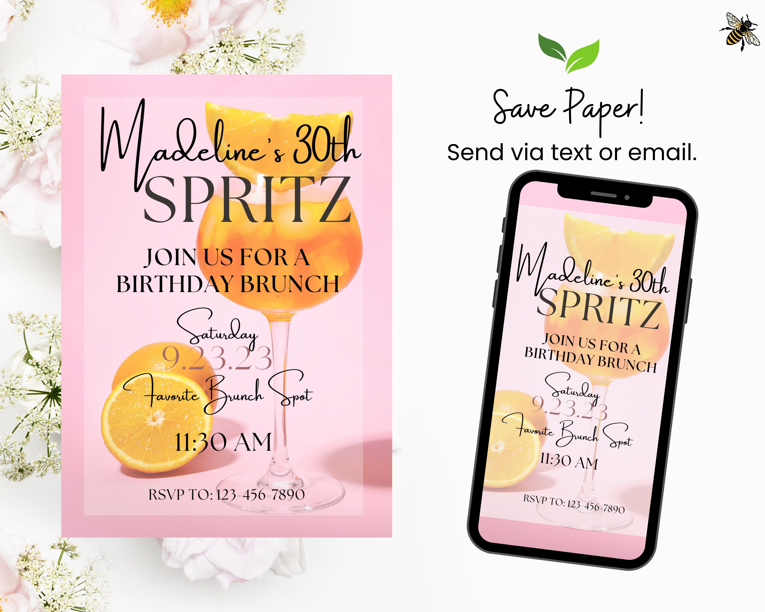 Pink Aperol Spritz Birthday Party Invites - 30th Spritz, B-day Brunch ...