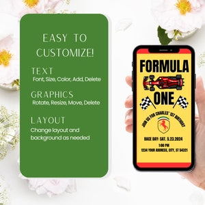 Formula ONE First Birthday Party Invitations - Digital Template, Easy ...