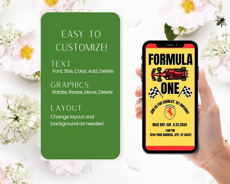 Formula ONE First Birthday Party Invitations - Digital Template, Easy ...