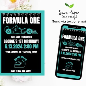 F1 1st Birthday Party Invitations Perfect for Your Little Formula 1 Fan ...