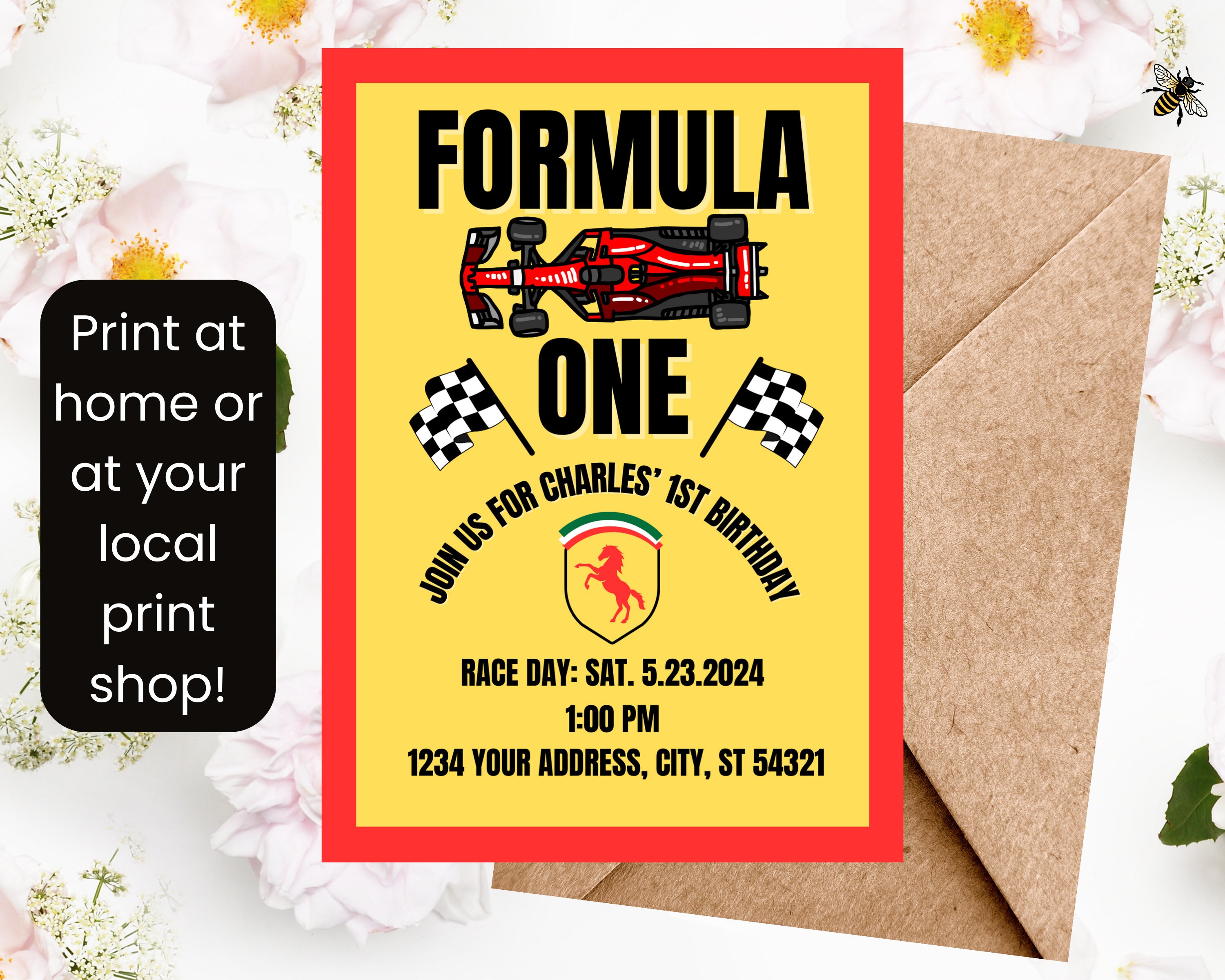 Formula ONE First Birthday Party Invitations - Digital Template, Easy ...