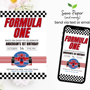 FORMULA ONE - 1st Birthday Party, Race Car Theme Invitations, F1 ...