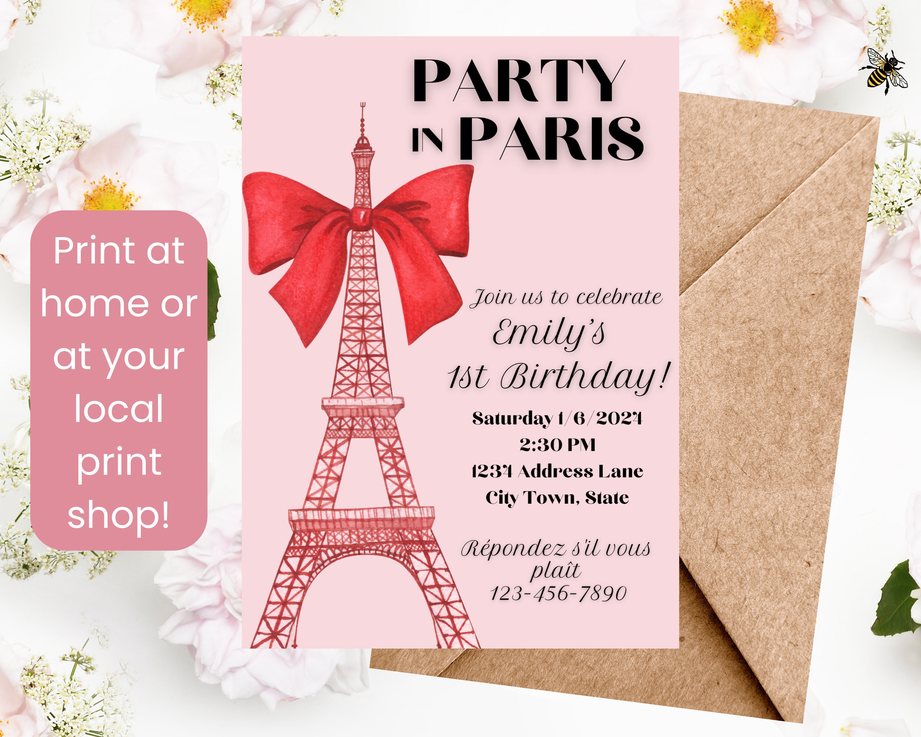 Paris Themed Birthday Party Invitations, Digital Template, Easy to Edit ...