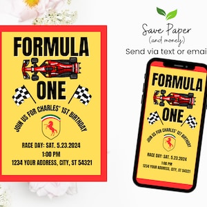 Formula ONE First Birthday Party Invitations - Digital Template, Easy ...