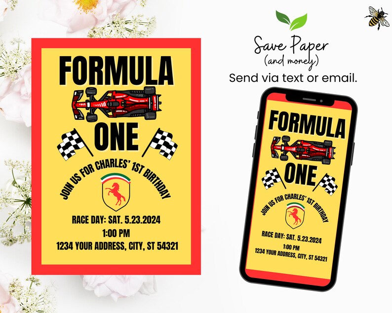 Formula ONE First Birthday Party Invitations - Digital Template, Easy ...