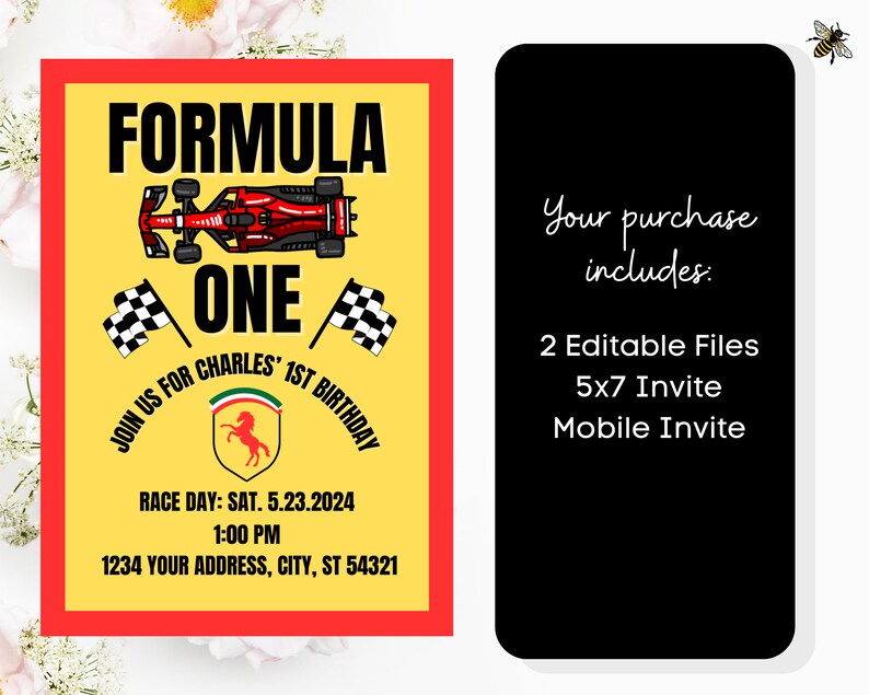 Formula ONE First Birthday Party Invitations - Digital Template, Easy ...