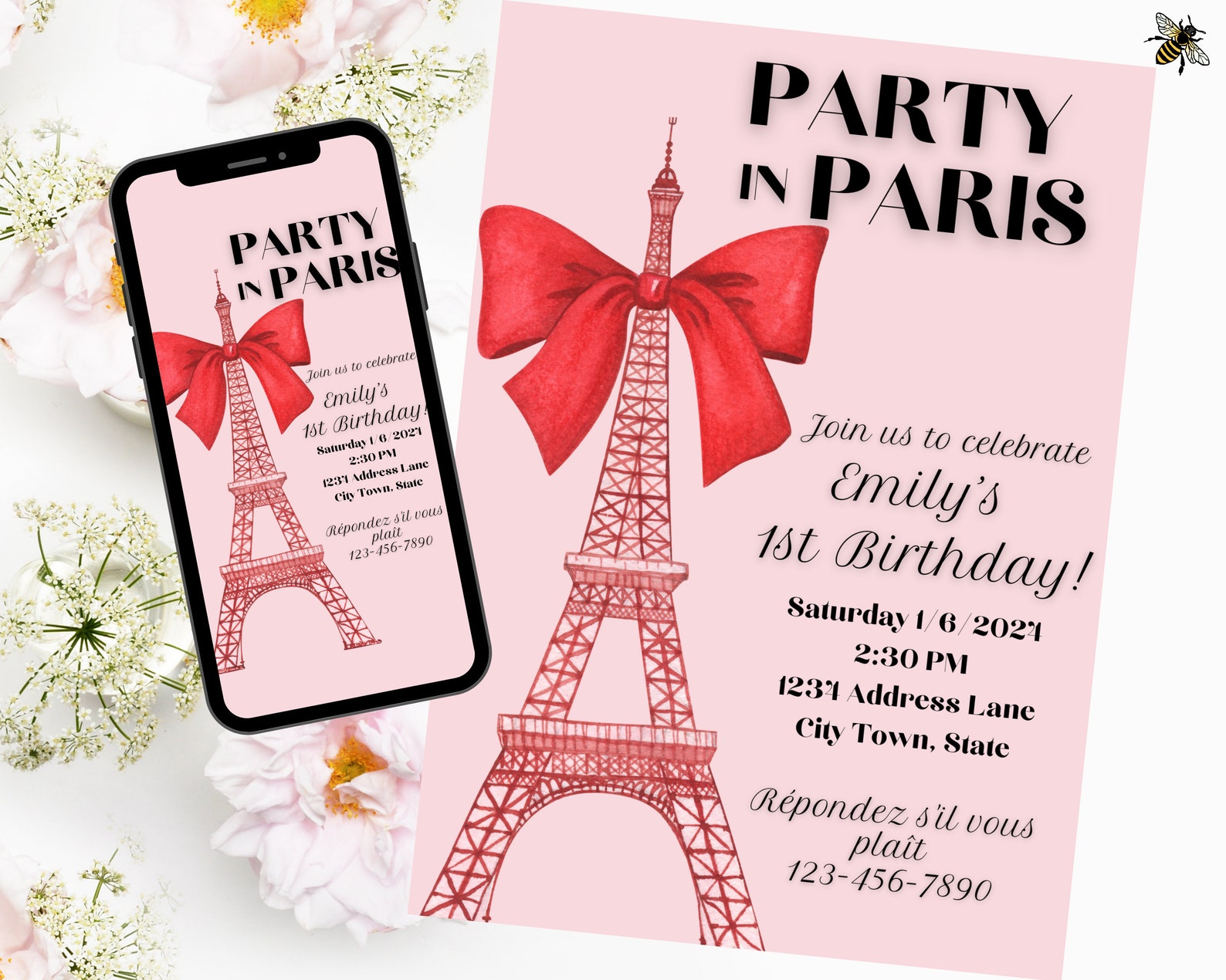 Paris Themed Birthday Party Invitations, Digital Template, Easy to Edit ...