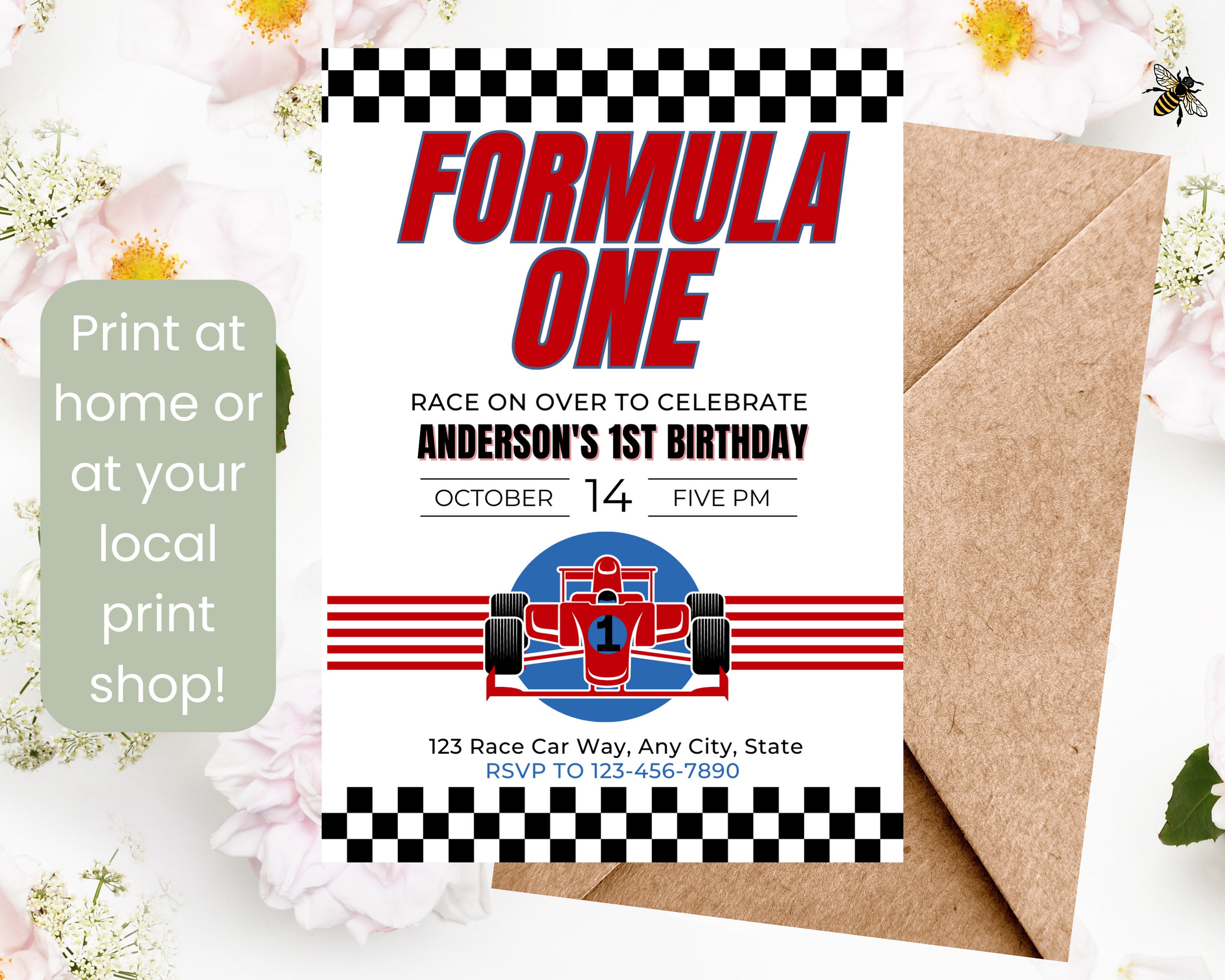 FORMULA ONE 1st Birthday Party, Race Car Theme Invitations, F1, Formual ...