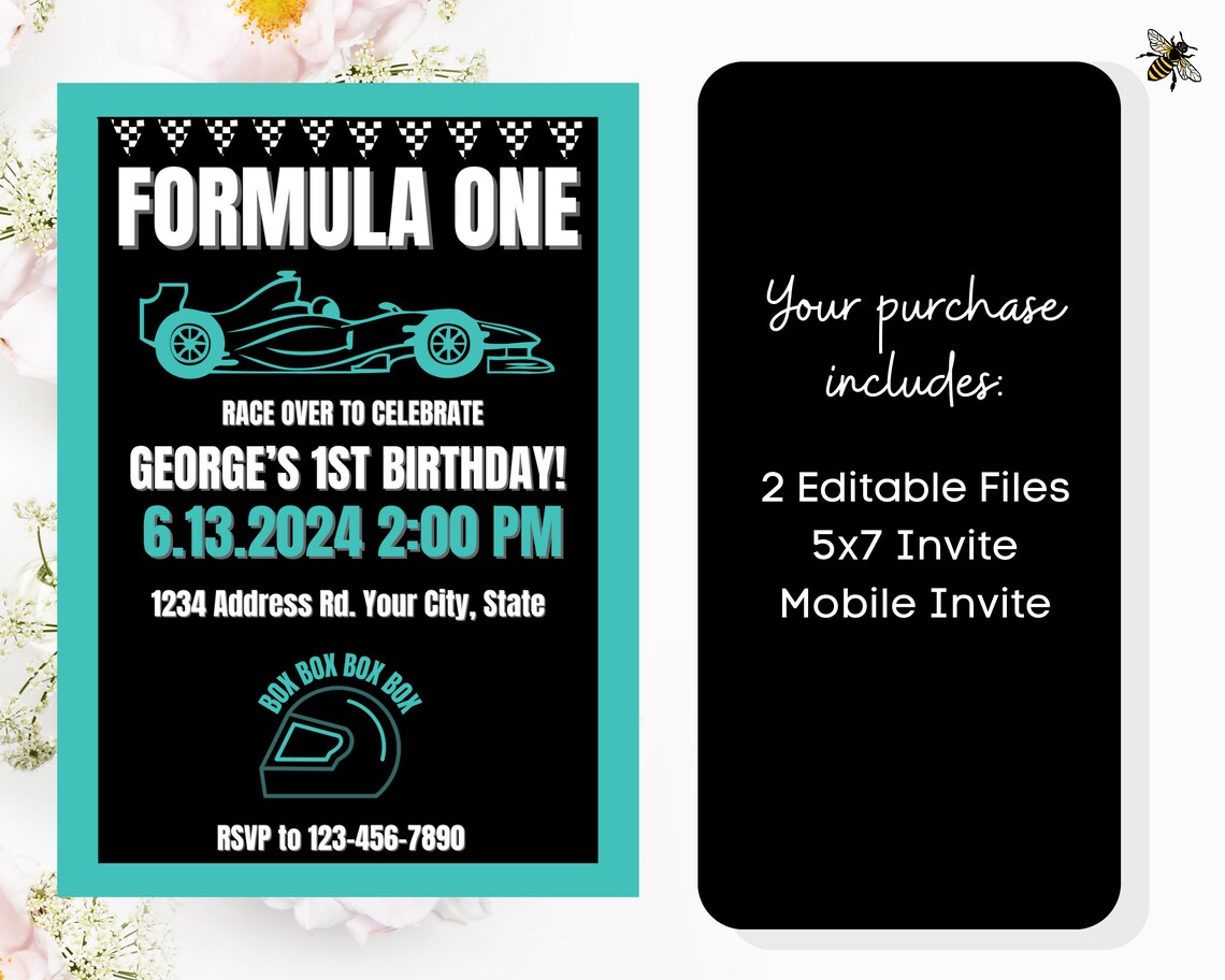 F1 1st Birthday Party Invitations Perfect for Your Little Formula 1 Fan ...
