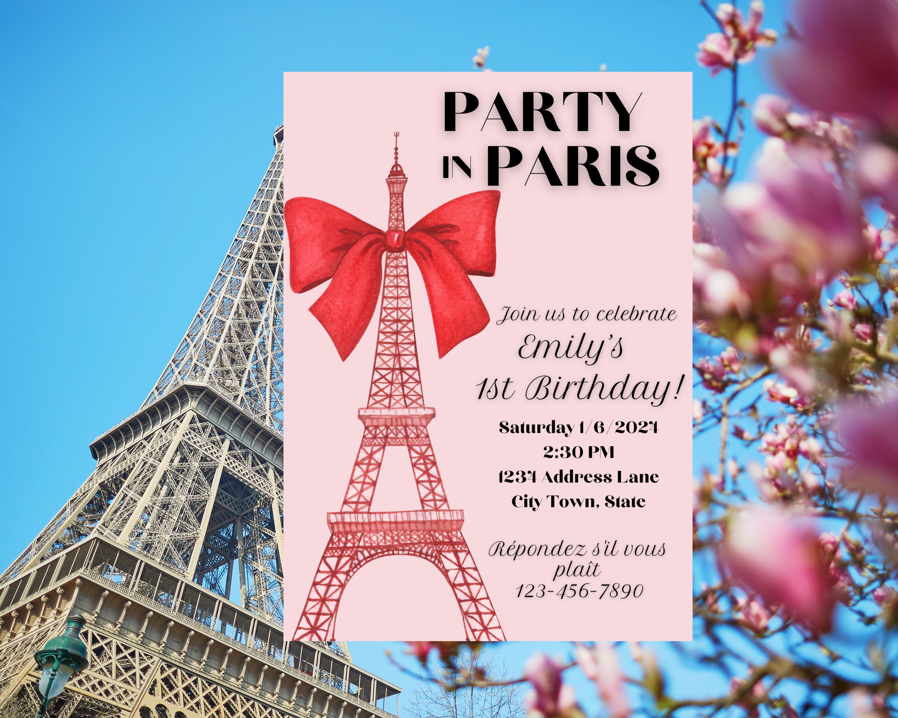 Paris Themed Birthday Party Invitations, Digital Template, Easy to Edit ...