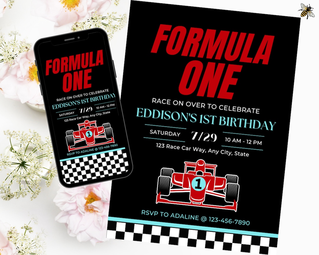 F1 First Birthday Party! Formula One Boy's Birthday Party Invites ...