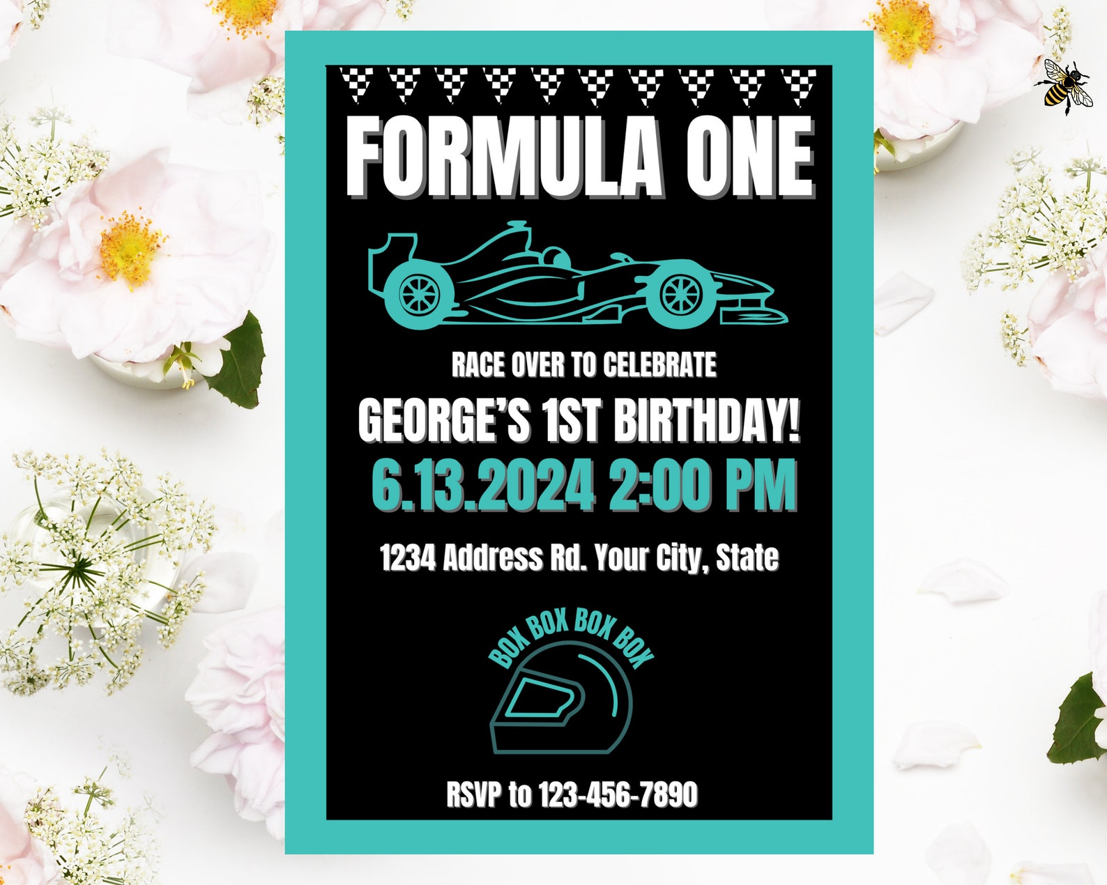 F1 1st Birthday Party Invitations Perfect for Your Little Formula 1 Fan ...
