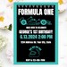 F1 1st Birthday Party Invitations Perfect for Your Little Formula 1 Fan ...