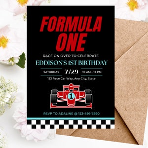 Formula ONE, Race Car 1st Birthday Party Invitations, Easy to Edit and ...