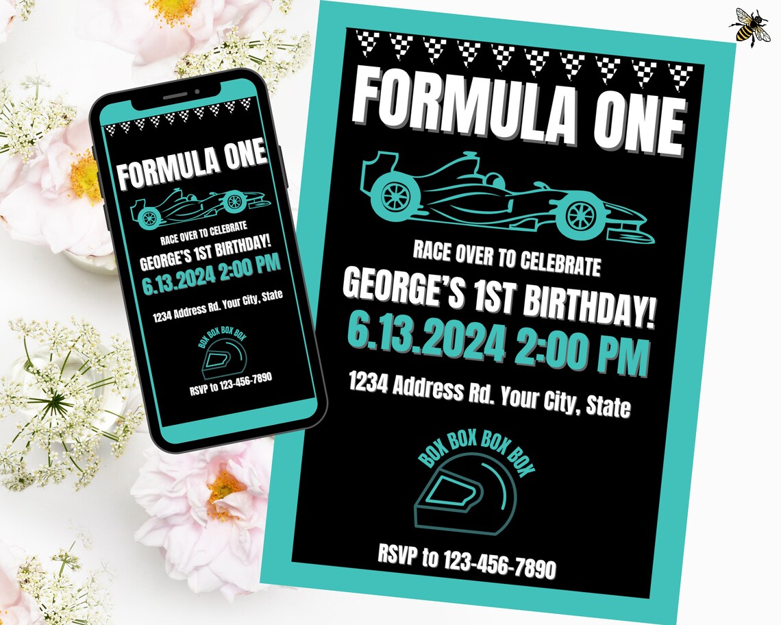 F1 1st Birthday Party Invitations Perfect for Your Little Formula 1 Fan ...