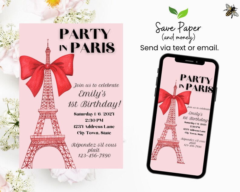 Paris Themed Birthday Party Invitations, Digital Template, Easy to Edit ...