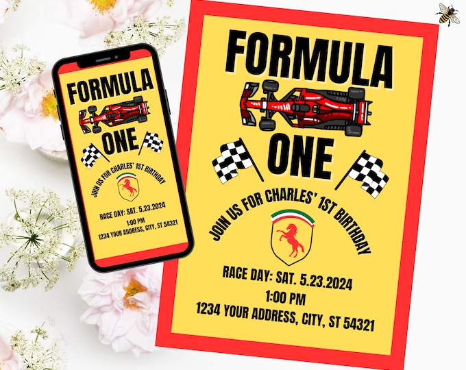 Formula ONE First Birthday Party Invitations - Digital Template, Easy ...