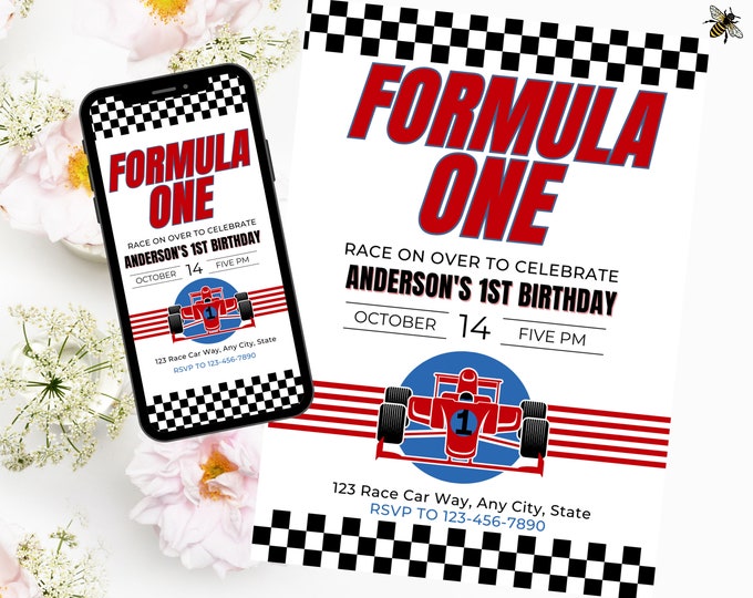 FORMULA ONE - 1st Birthday Party, Race Car Theme Invitations, F1 ...