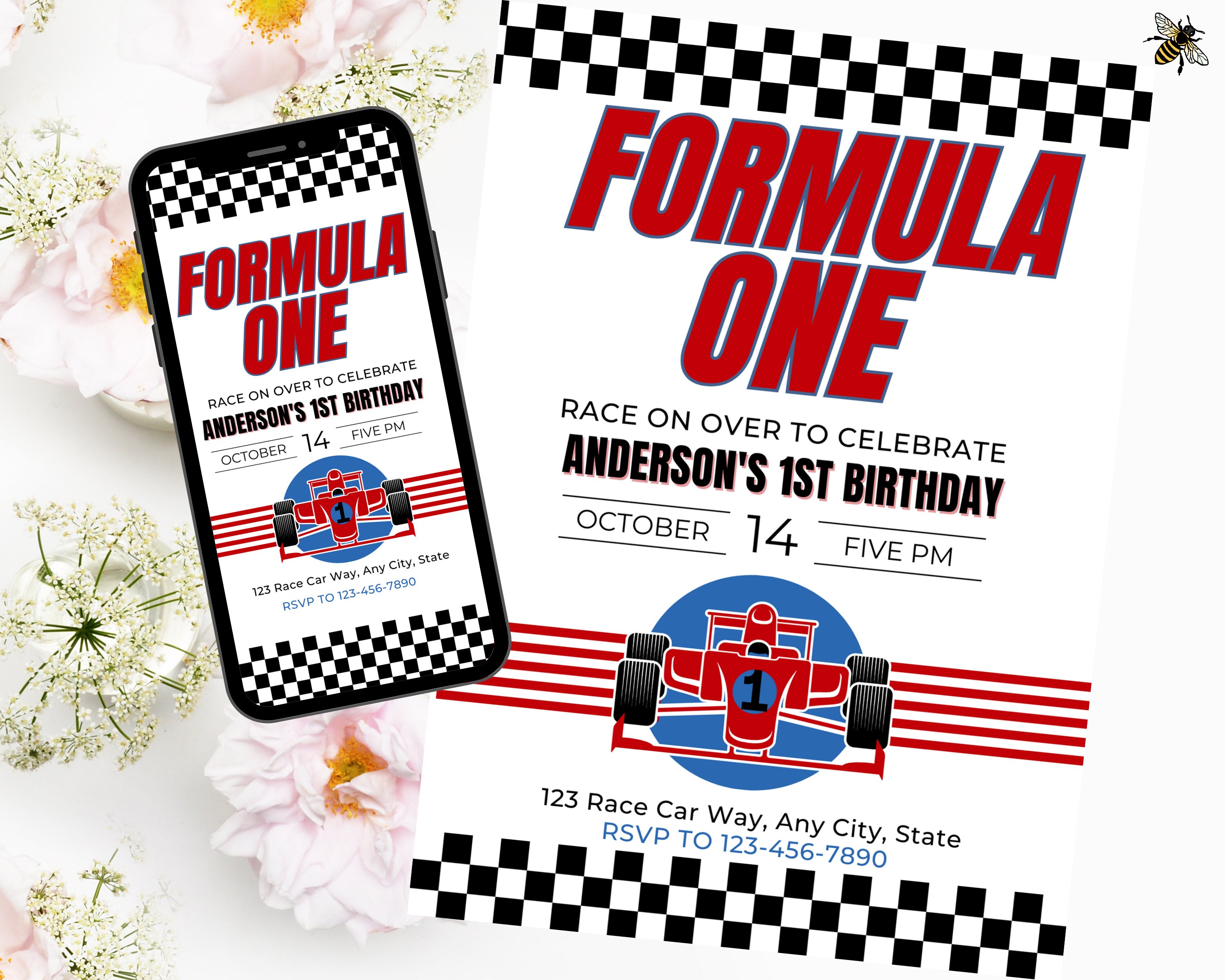 FORMULA ONE 1st Birthday Party, Race Car Theme Invitations, F1, Formual ...
