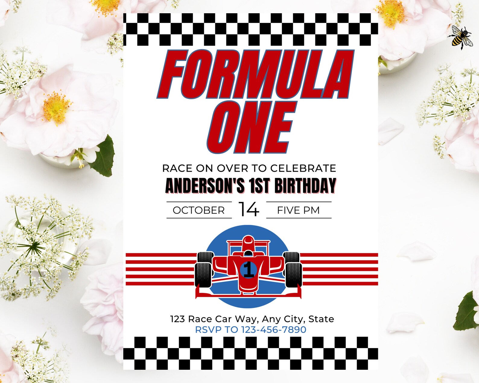 FORMULA ONE - 1st Birthday Party, Race Car Theme Invitations, F1 ...