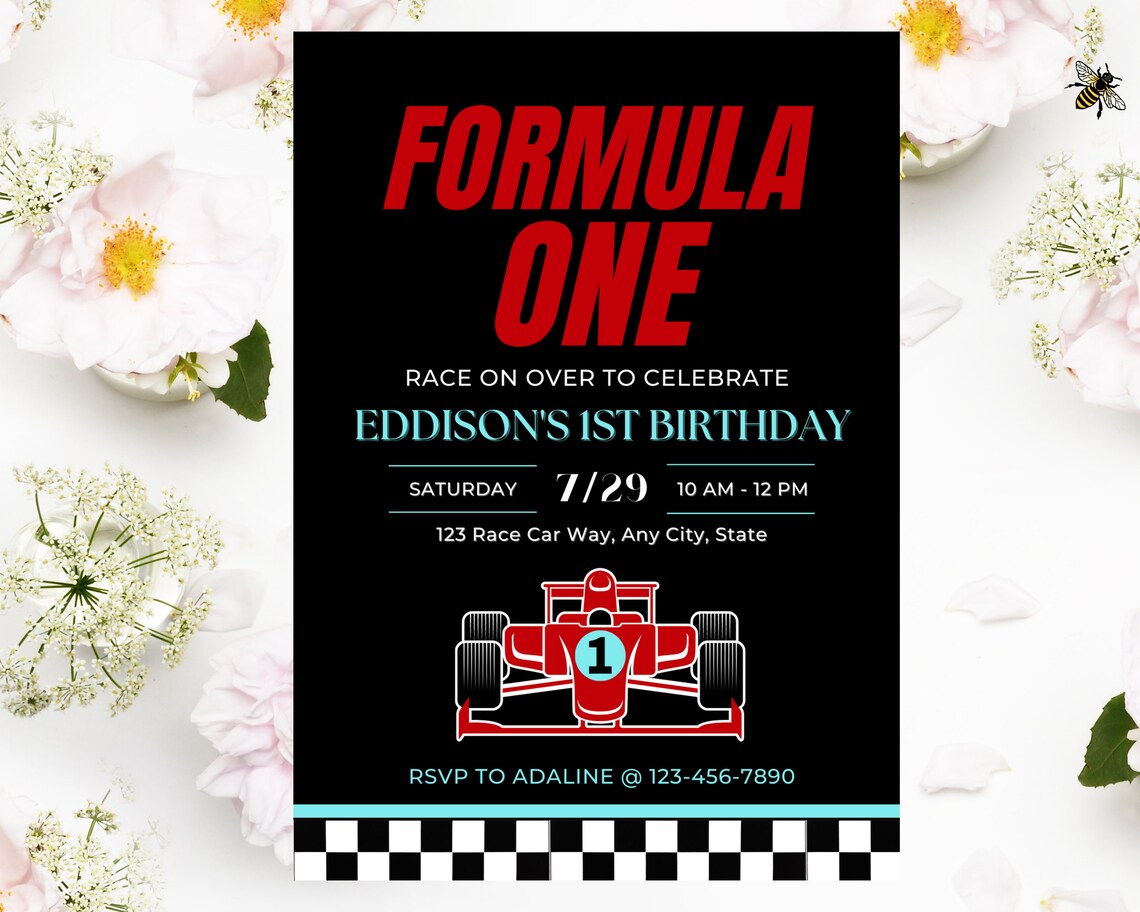 F1 First Birthday Party! Formula One Boy's Birthday Party Invites ...