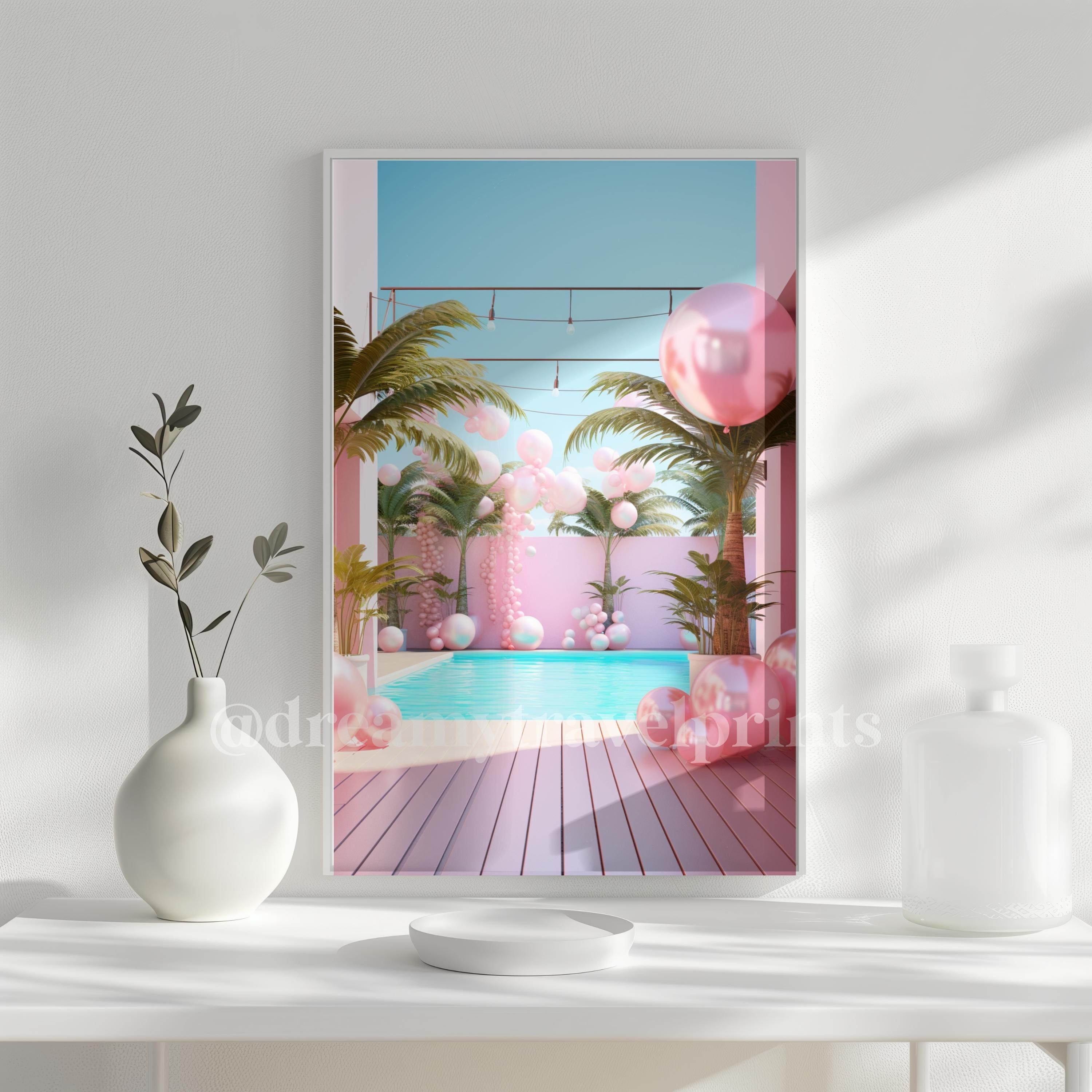 Swimming Pool Poster Palm Springs Pool Print Pool Painting Pink Doll ...