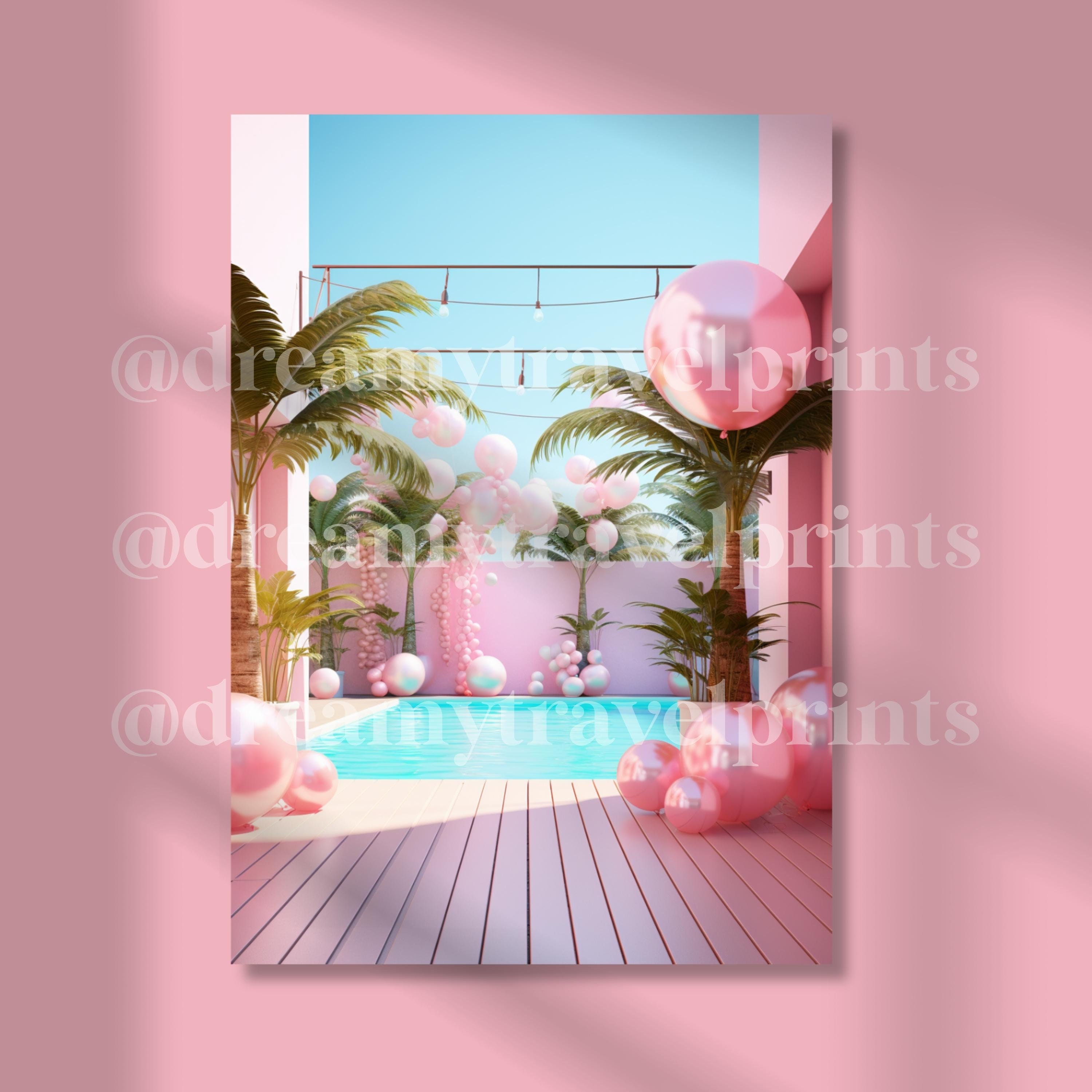 Swimming Pool Poster Palm Springs Pool Print Pool Painting Pink Doll ...