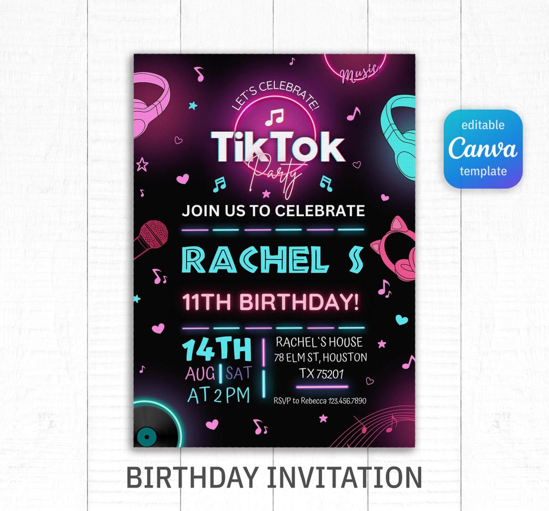 Tiktok Birthday Invitation, Tik Tok Invite, Printable Editable Party ...