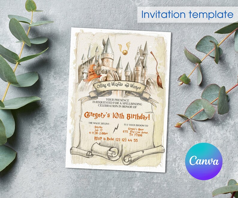 Wizard Birthday Invitation, Printable Wizard Party Invite, Witches ...
