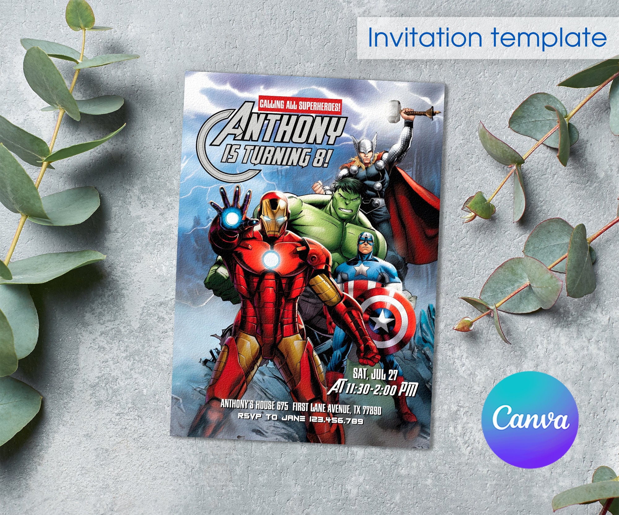 Avengers Birthday Invitation, Comics Superhero Invite, Printable ...
