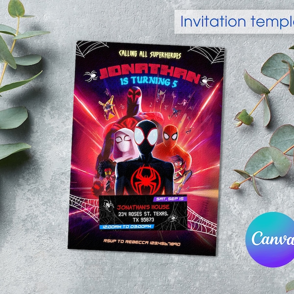 Spiderman Spider Verse Invitation - Etsy