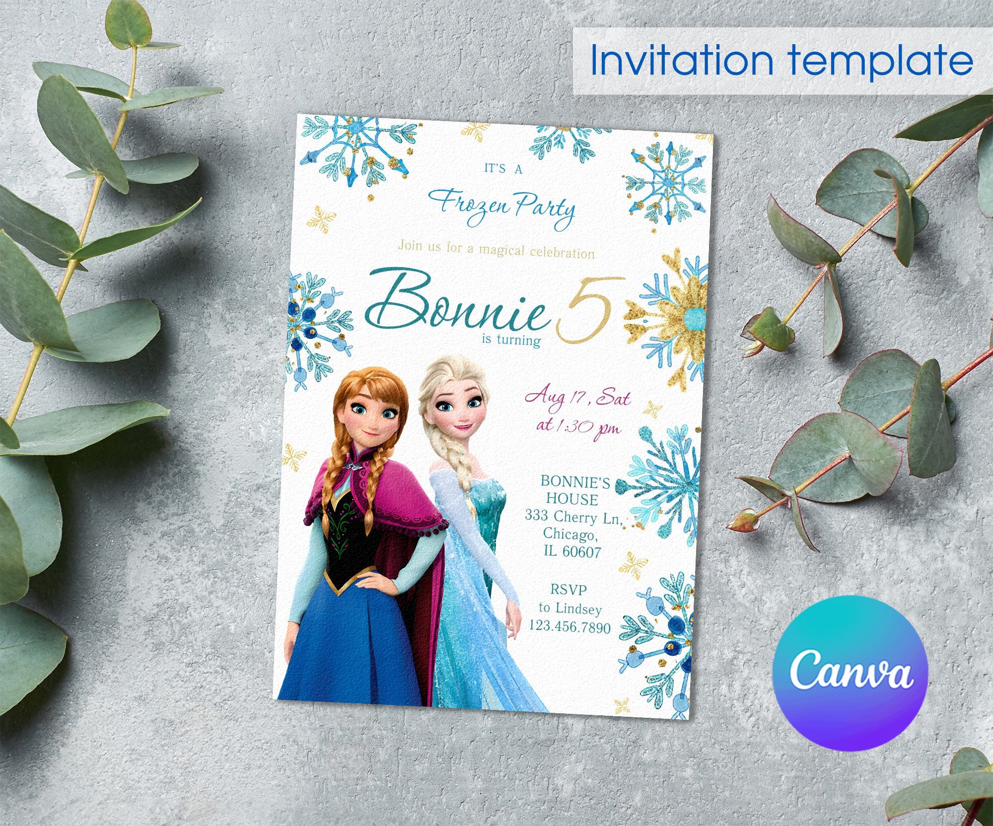 Princess Elsa Invite, Frozen Anna Invite Template, Girl Birthday ...
