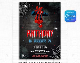 Editable Spider Man Birthday Invitation Template, Printable Birthday ...