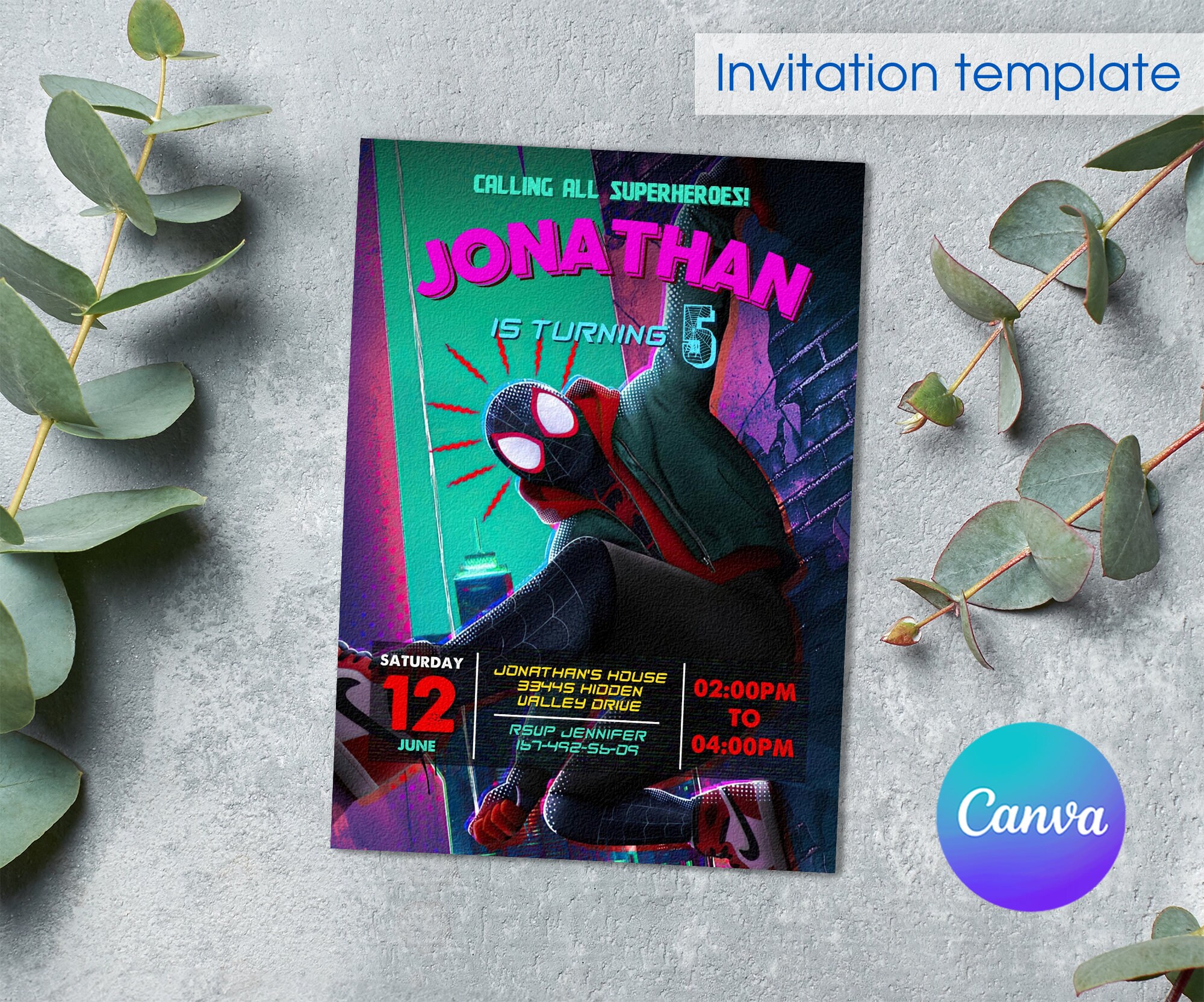 Spiderman Birthday Invitation, Comics Superhero Invite, Printable ...